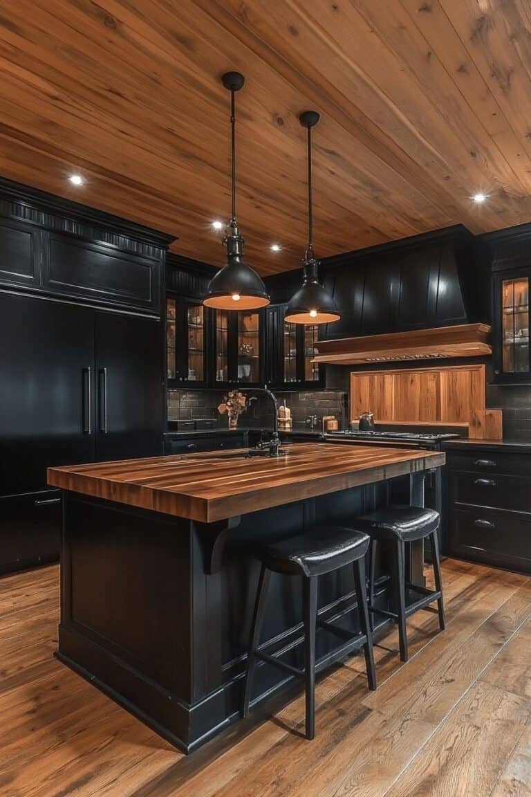The Timeless Appeal Of Black Kitchens With Wood Accents | The Olive ...