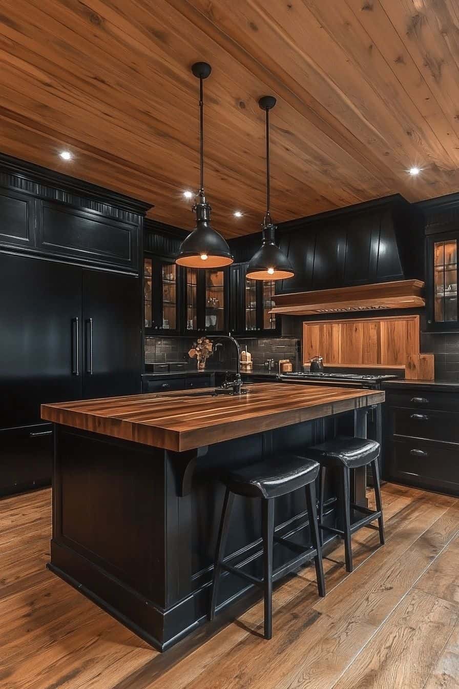 The Timeless Appeal Of Black Kitchens With Wood Accents | The Olive ...