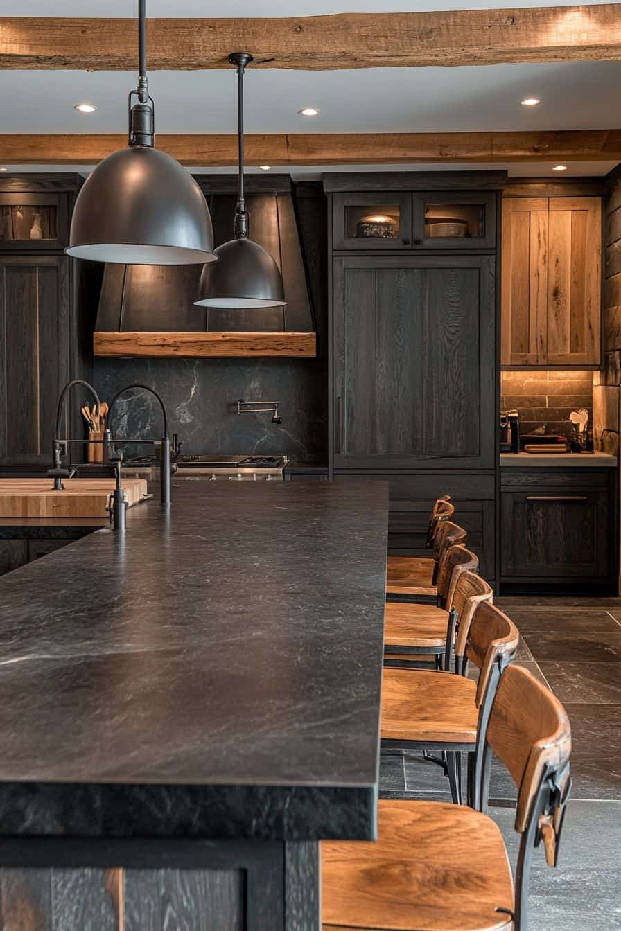 The Timeless Appeal Of Black Kitchens With Wood Accents | The Olive ...