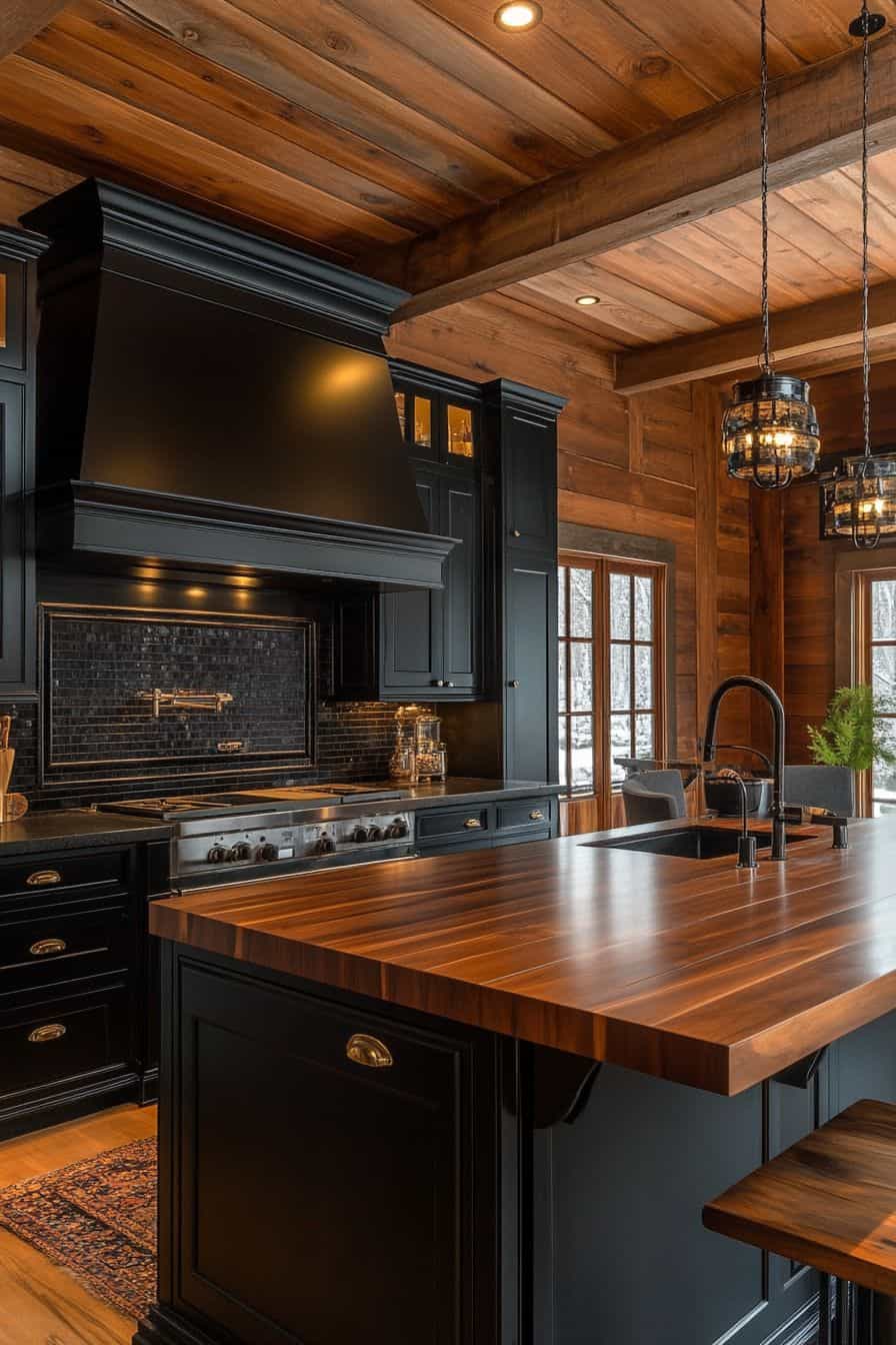 The Timeless Appeal Of Black Kitchens With Wood Accents | The Olive ...