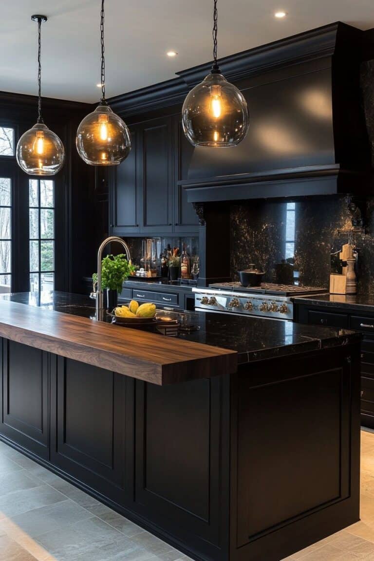 The Timeless Appeal Of Black Kitchens With Wood Accents | The Olive ...